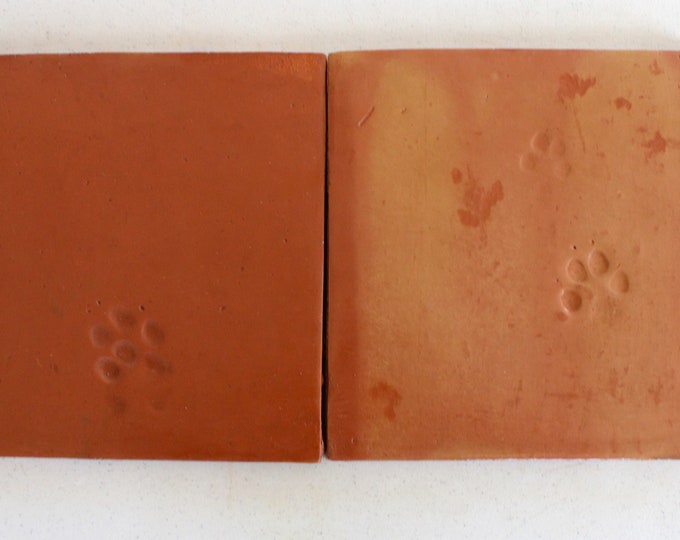 7-saltillo Tiles With Animal Paw Prints (natural), Mexican Clay ...