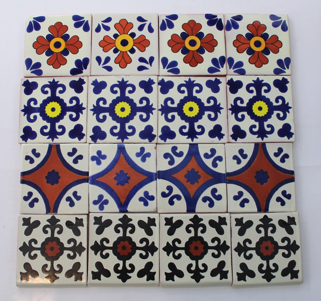 16-mixed Box of 4x4 & 4x4 SBN Bullnose Talavera Handmade/painted ...