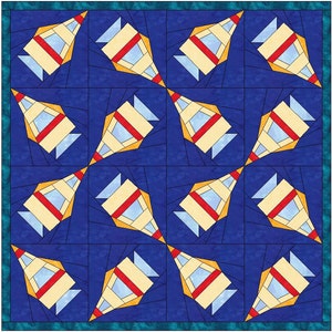 Toy Rocket Ship Quilt 10 Inch Paper Piece Foundation Quilting Block ...