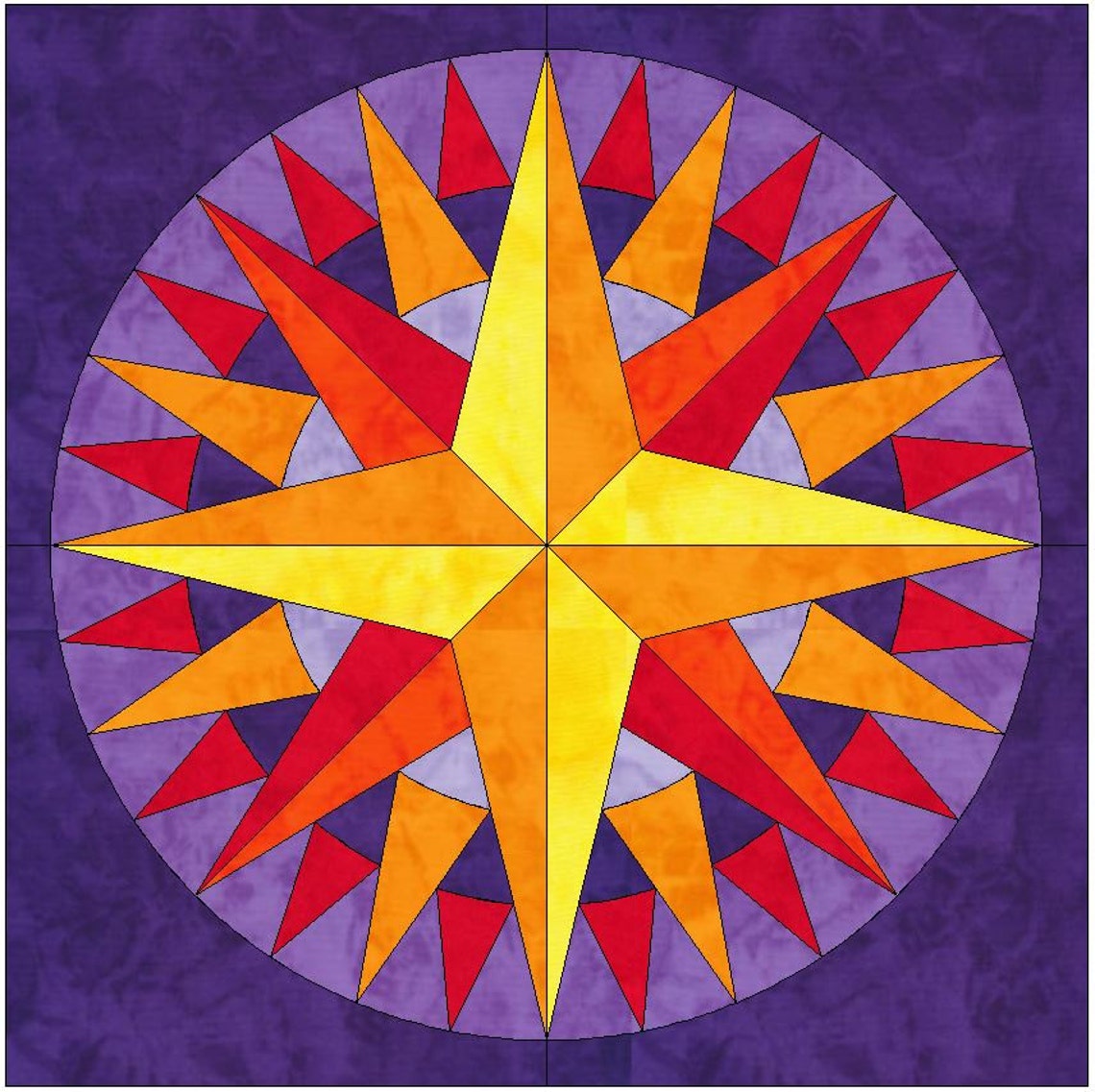 Mariner's Star Compass Quilt 15 Inch Block Template Quilting Block ...