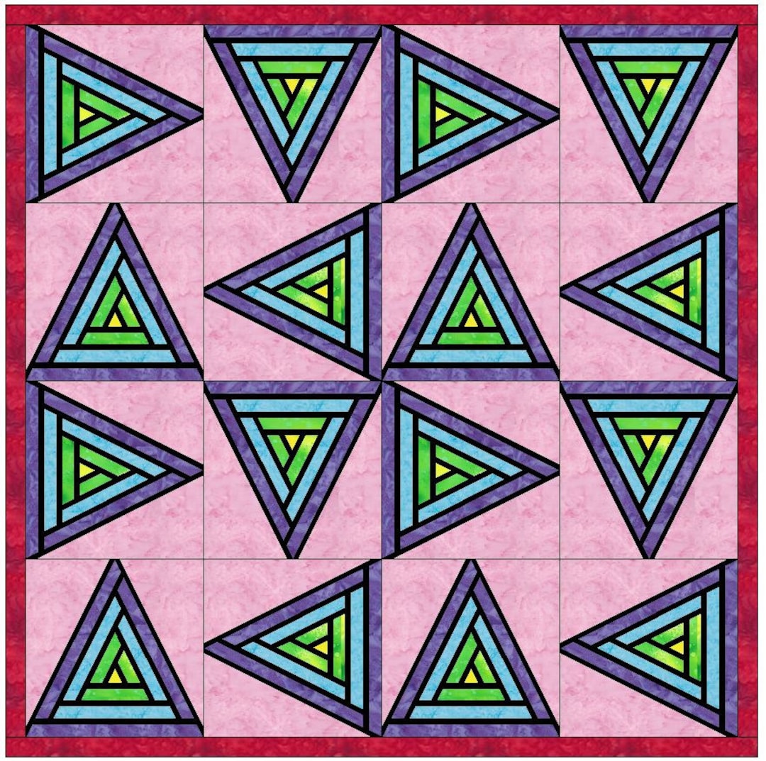 Stained Glass Log Cabin Triangle Quilt Paper Piece Foundation Quilting ...