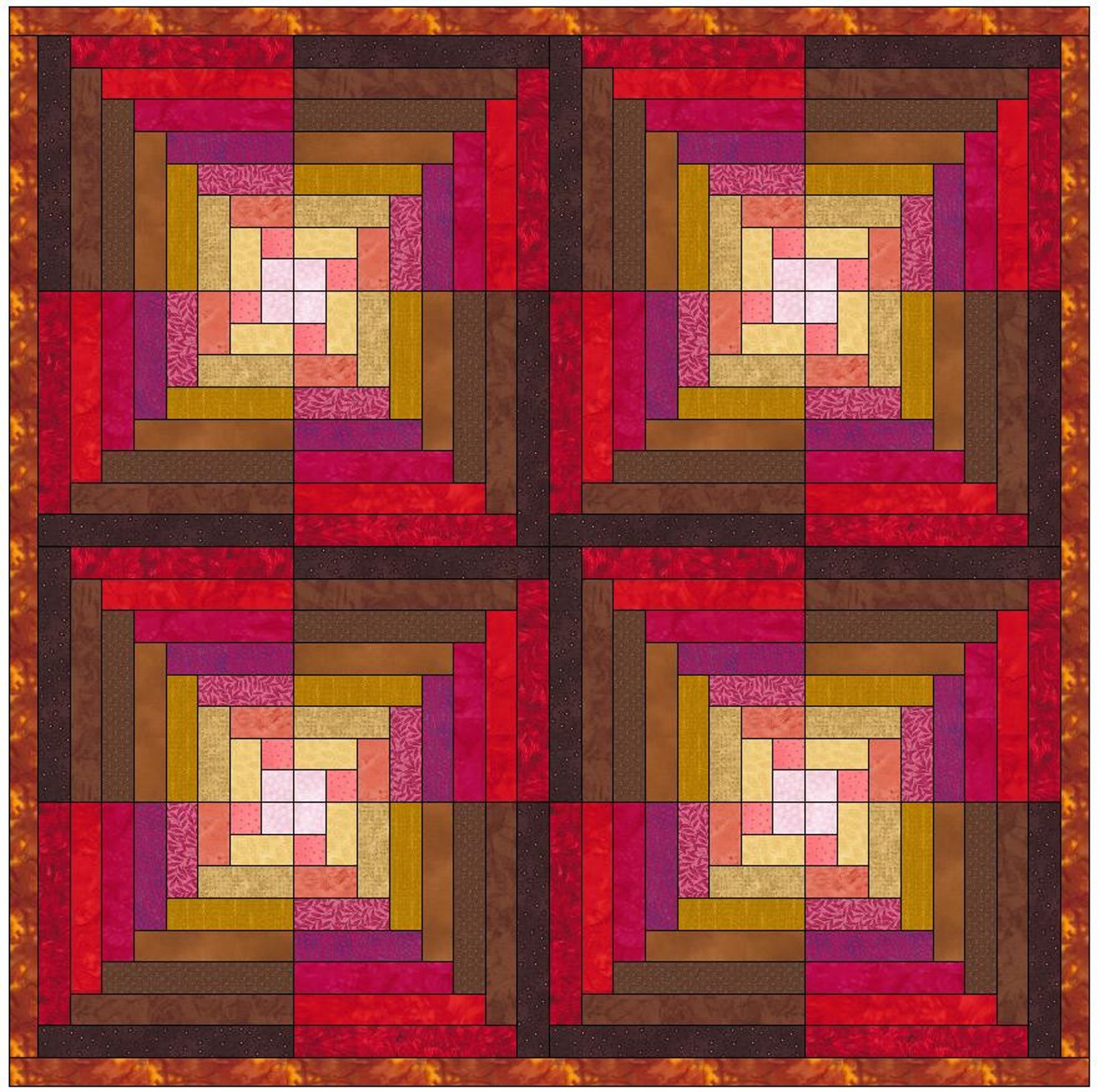 Quarter Log Cabin Quilt 8 Paper Piece Foundation Quilting Block Pattern ...