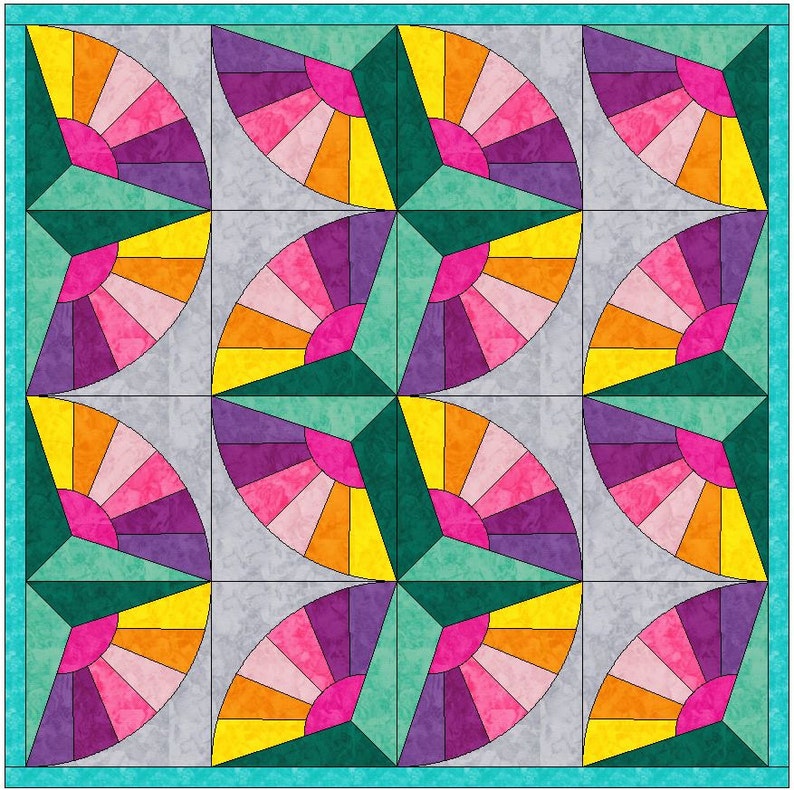 Floating Fan Quilt Template Quilting Block Pattern PDF - Etsy