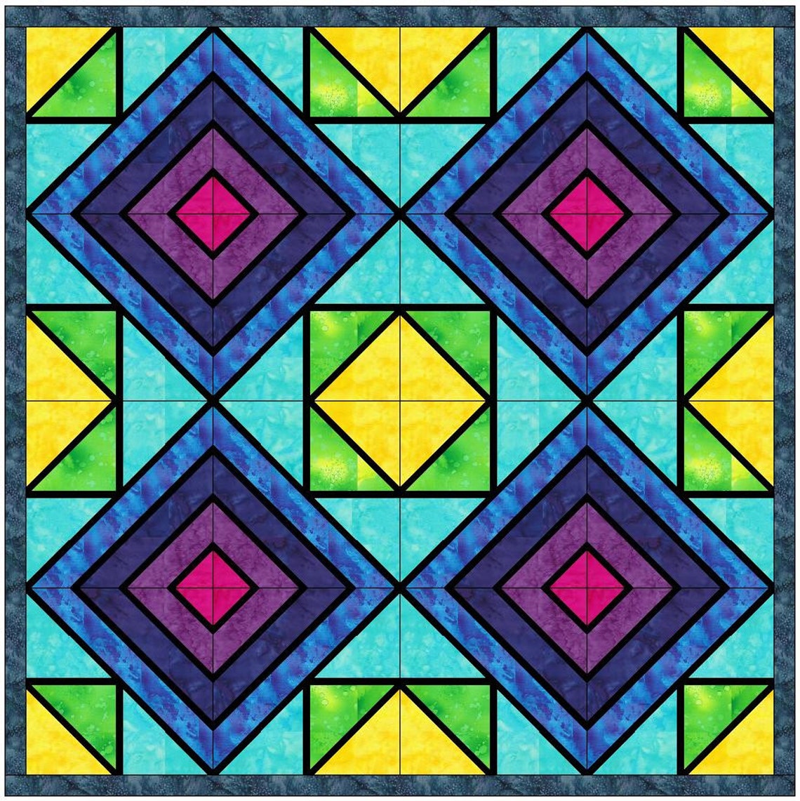 Quarter Stripes With Diamond Stained Glass Quilt Foundation Paper Piece ...