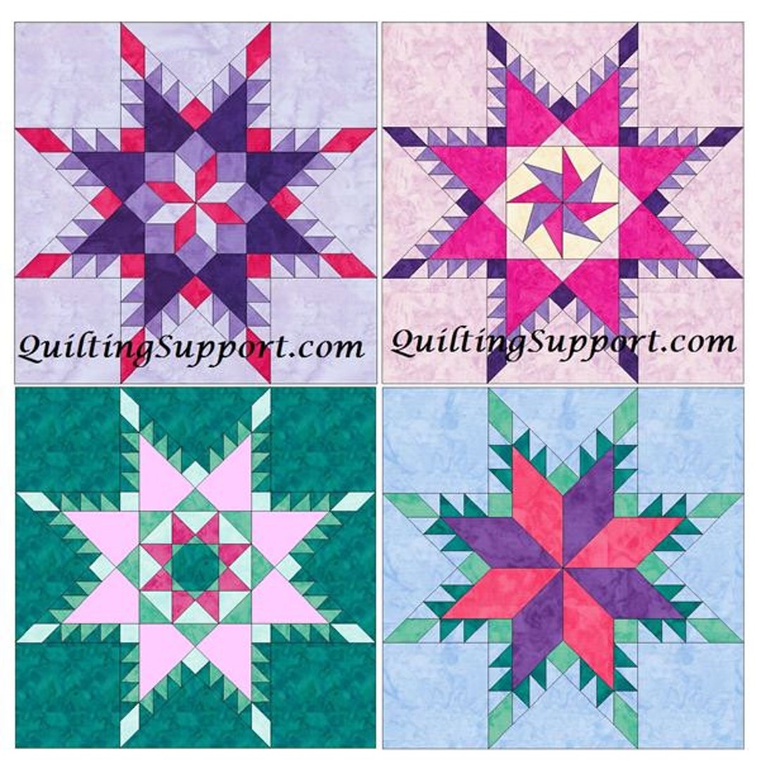 Feathered Star Quilt Set of 4 Block Template Quilting Block Patterns ...