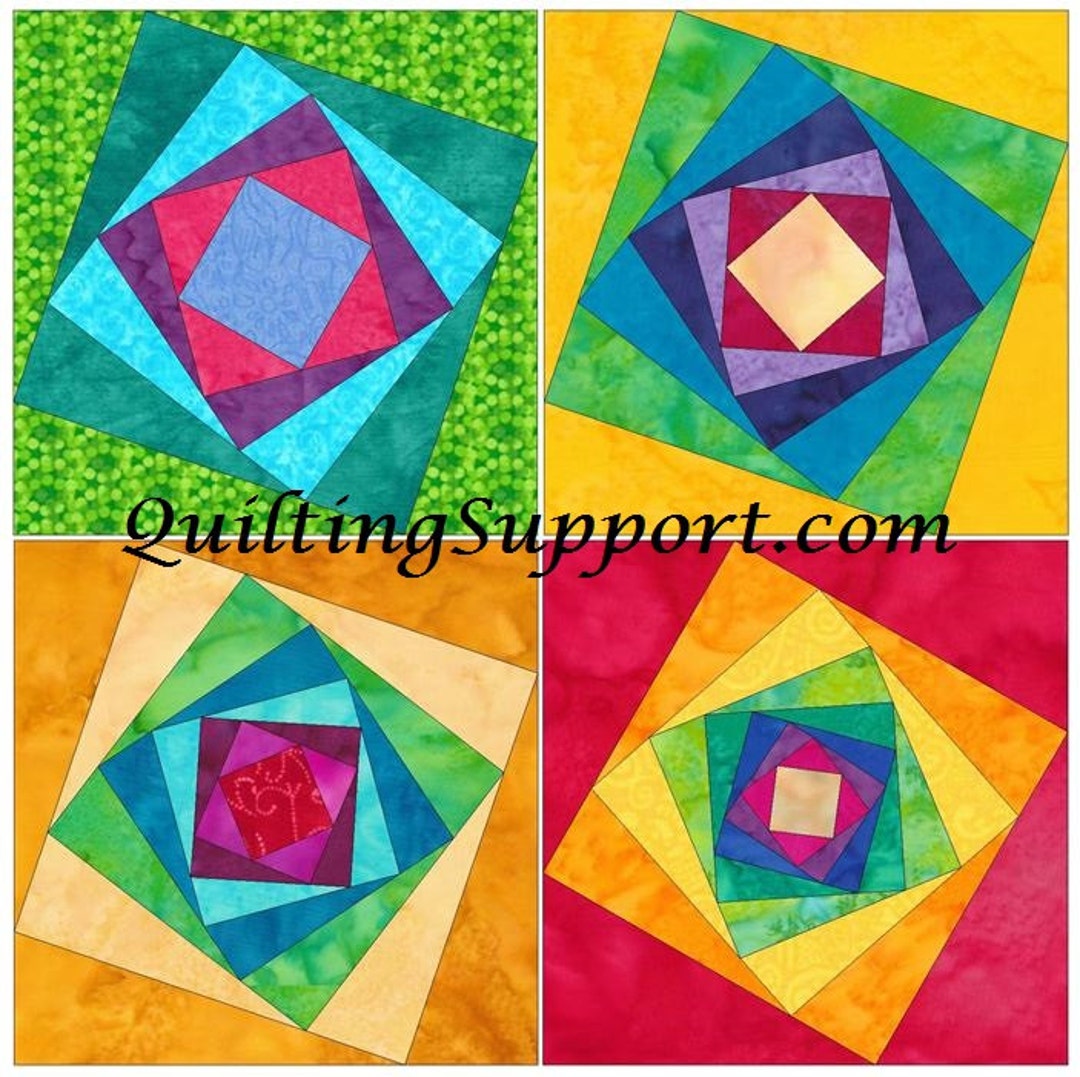 Tilted Log Cabin Quilt Set 1 Paper Foundation Piecing Quilting 4 Block ...