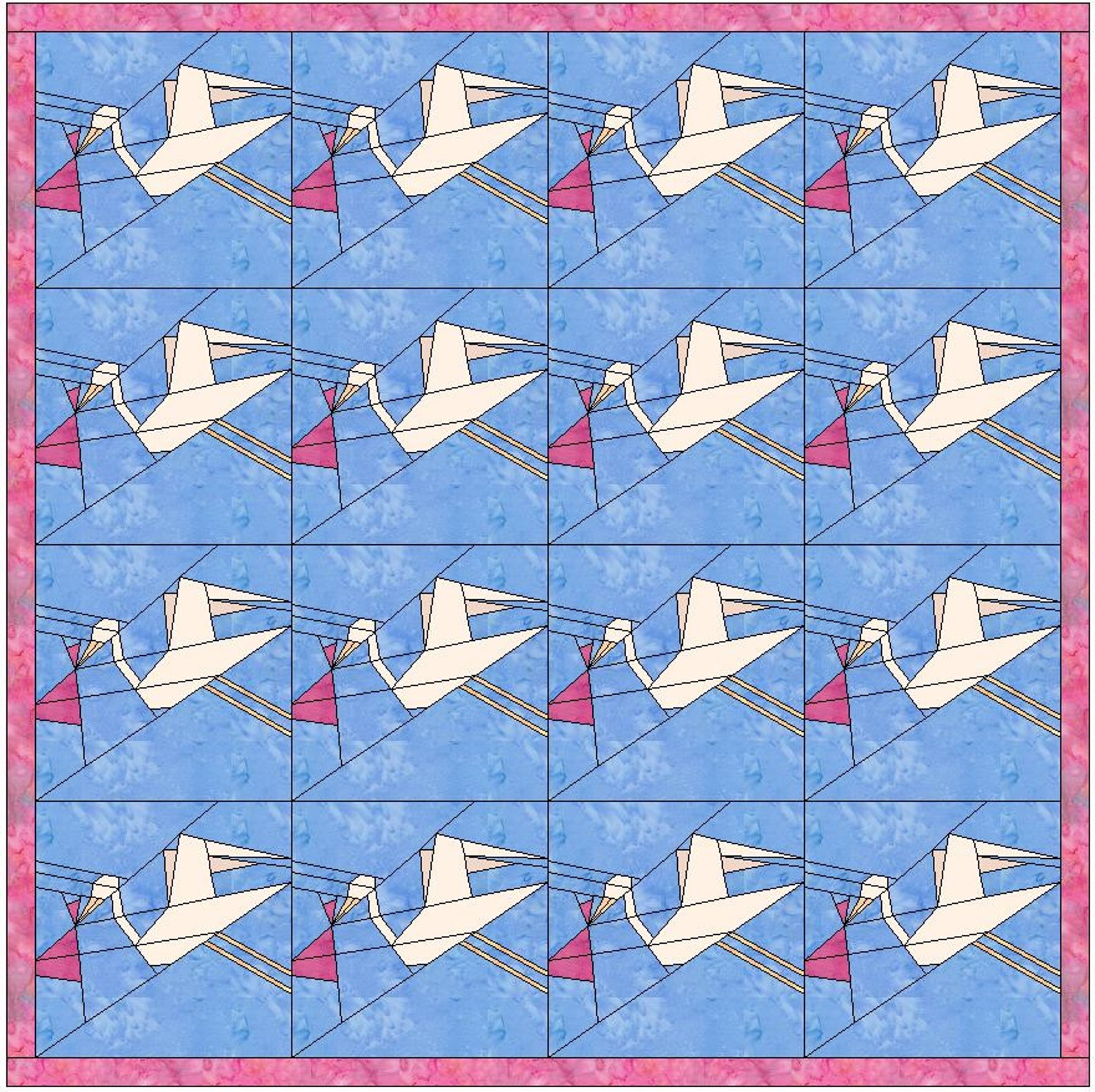 Stork and Bundle of Joy Quilt 10 Inch Paper Foundation Quilting Block ...