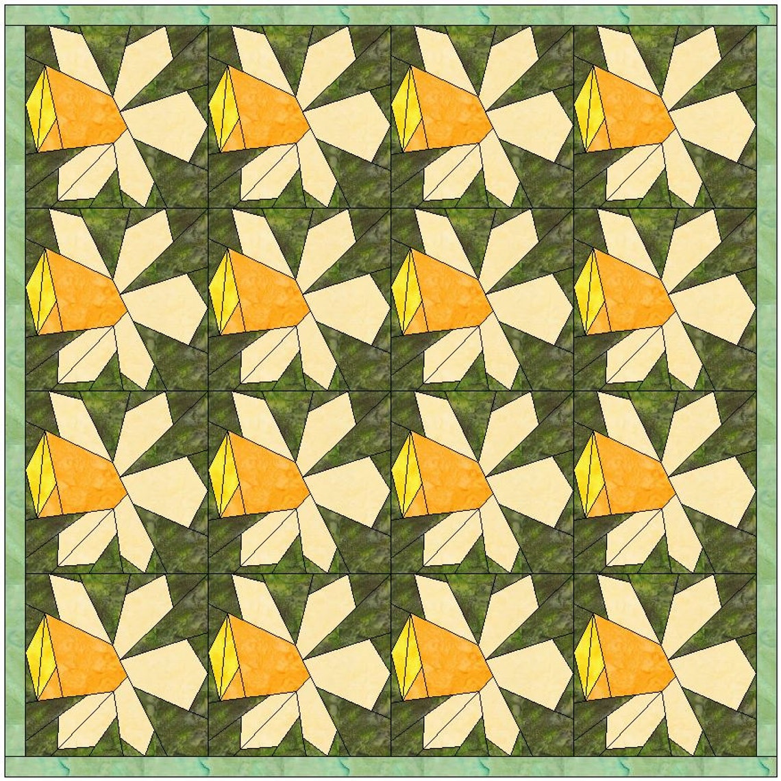 Daffodil Quilt Paper Piece Foundation Quilting Block Pattern | Etsy