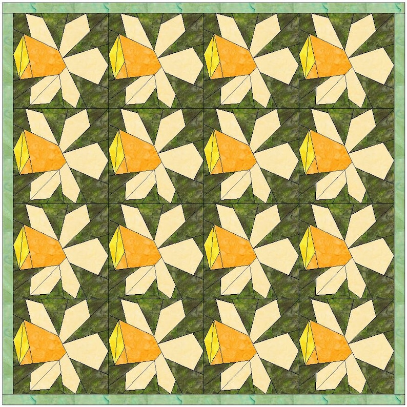 Daffodil Quilt 12 Inch Paper Piece Foundation Quilting Block Pattern ...
