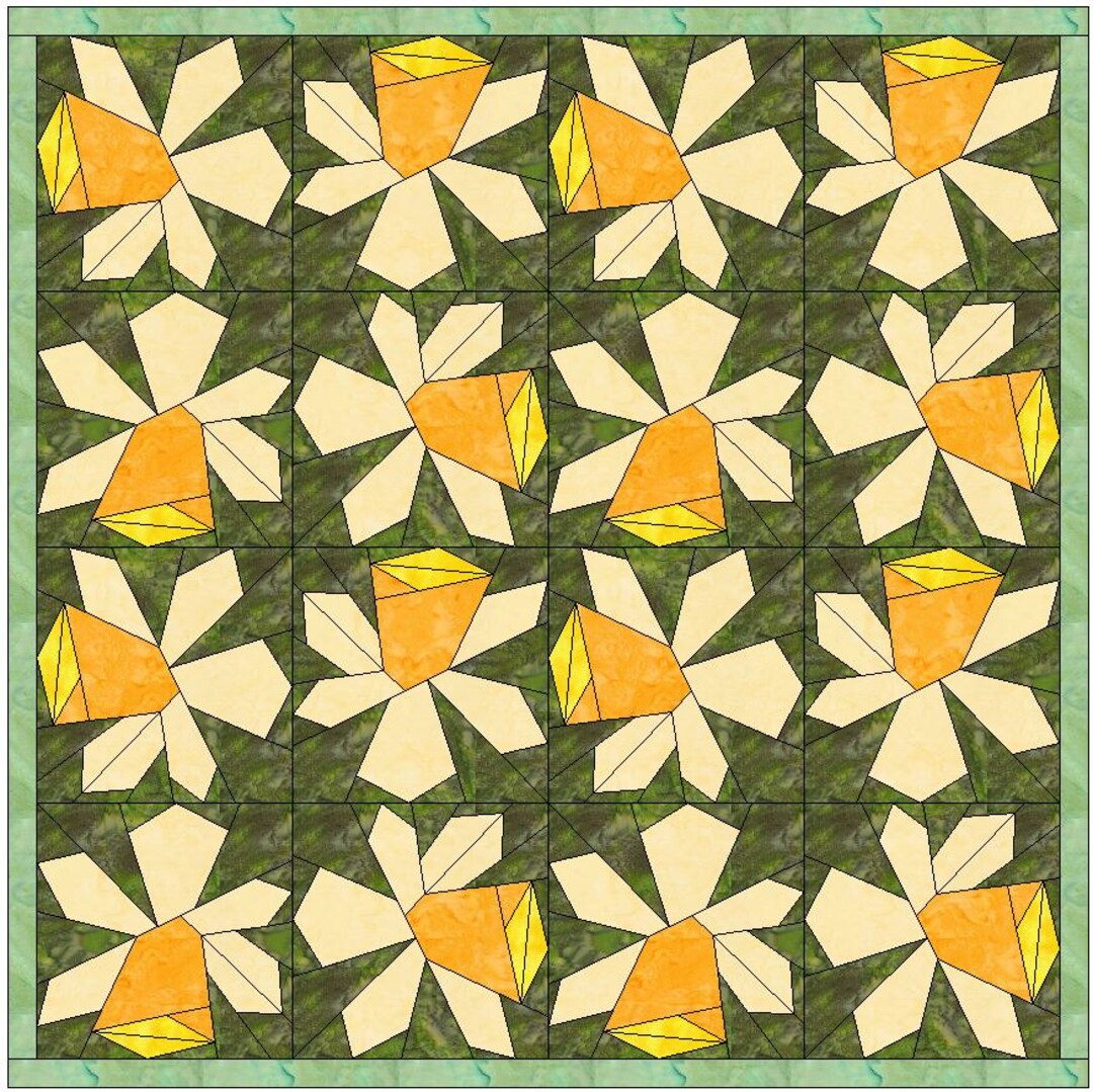 Daffodil Quilt 12 Inch Paper Piece Foundation Quilting Block Pattern ...