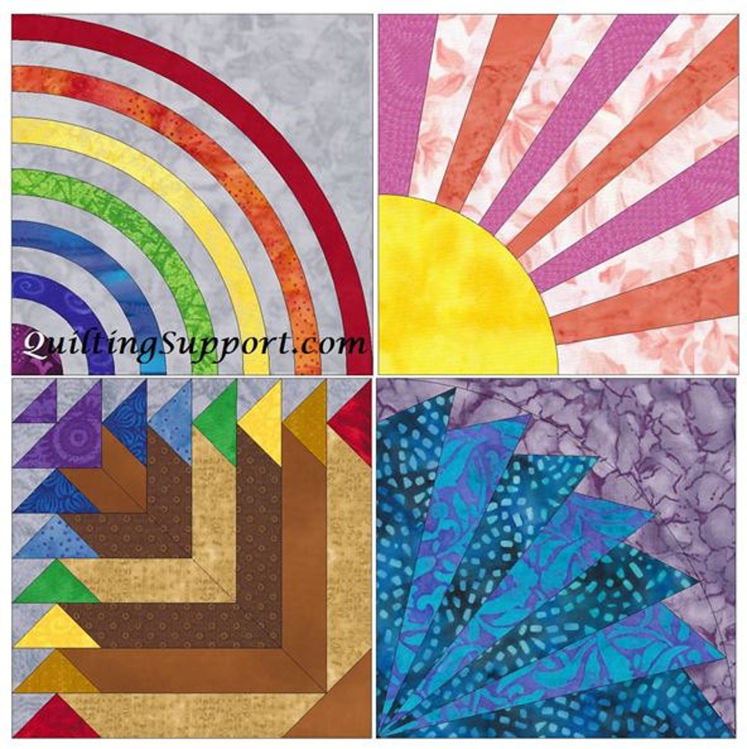 Rainbow Fun Set of 4 Quilt Template Quilting Block Patterns Set 1 PDF ...