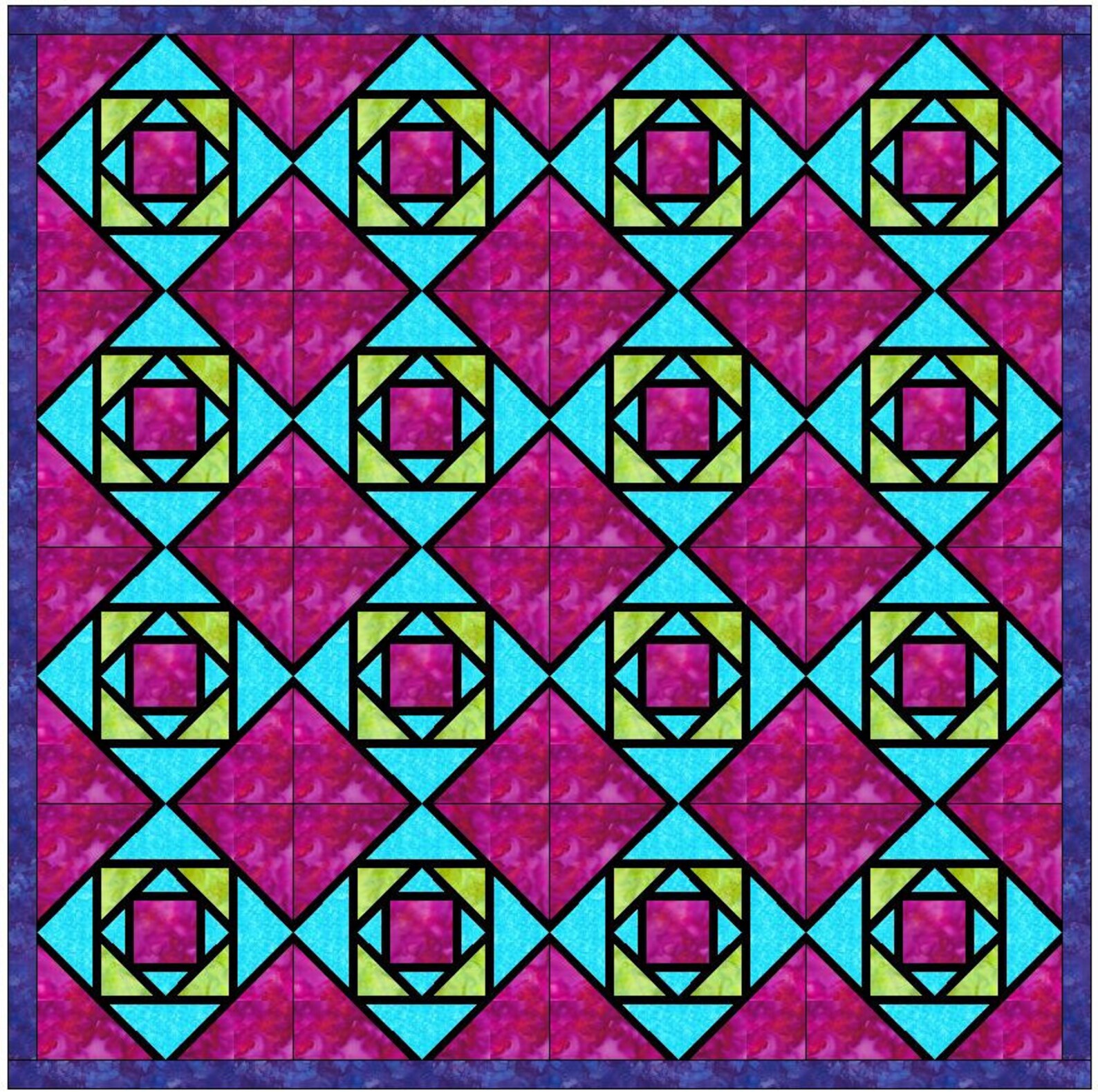 Stained Glass Diamond in a Square 4 Quilt Log Cabin Paper | Etsy