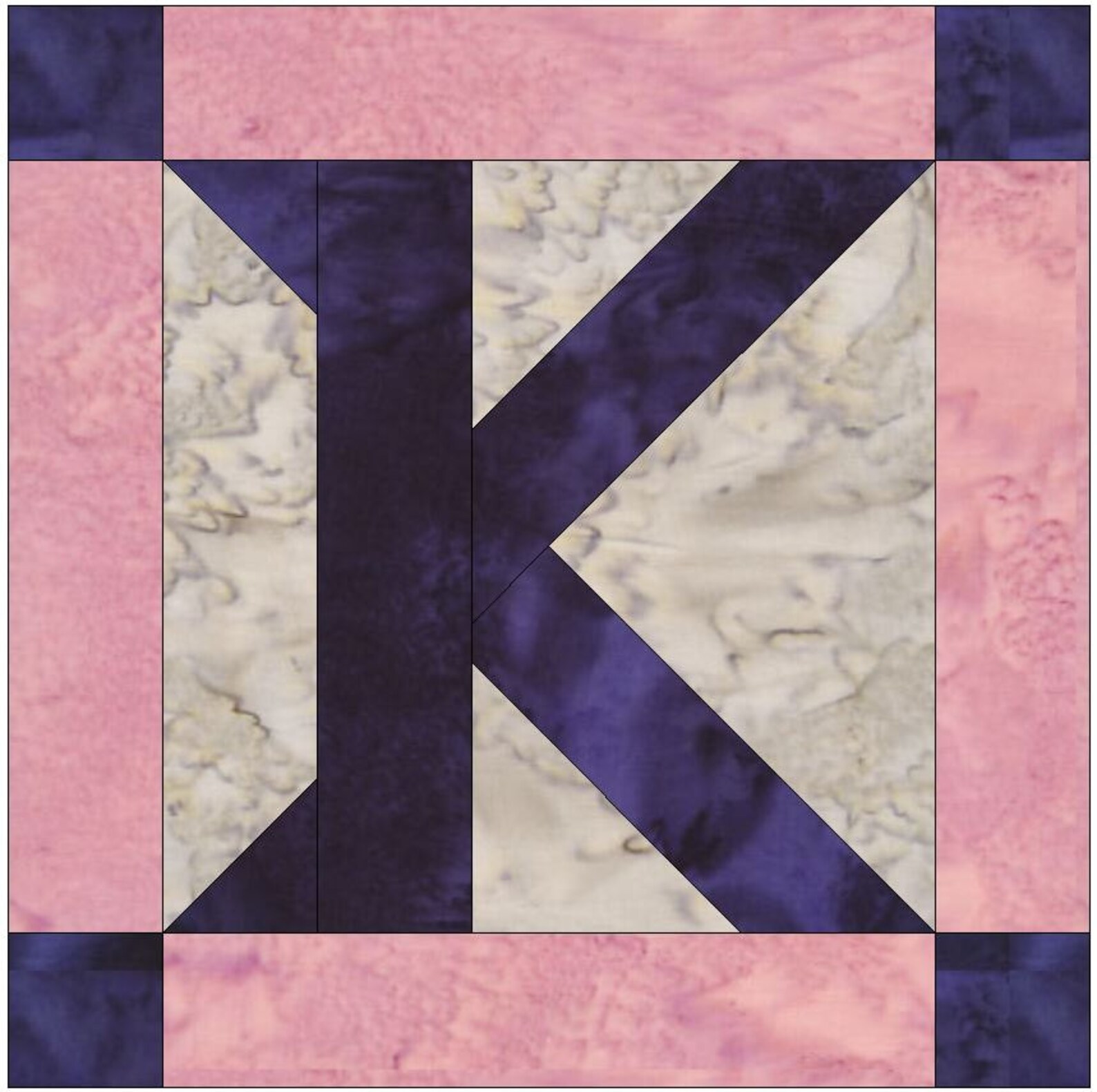 Letter K Quilt Paper Piece Foundation Quilting Block Pattern | Etsy