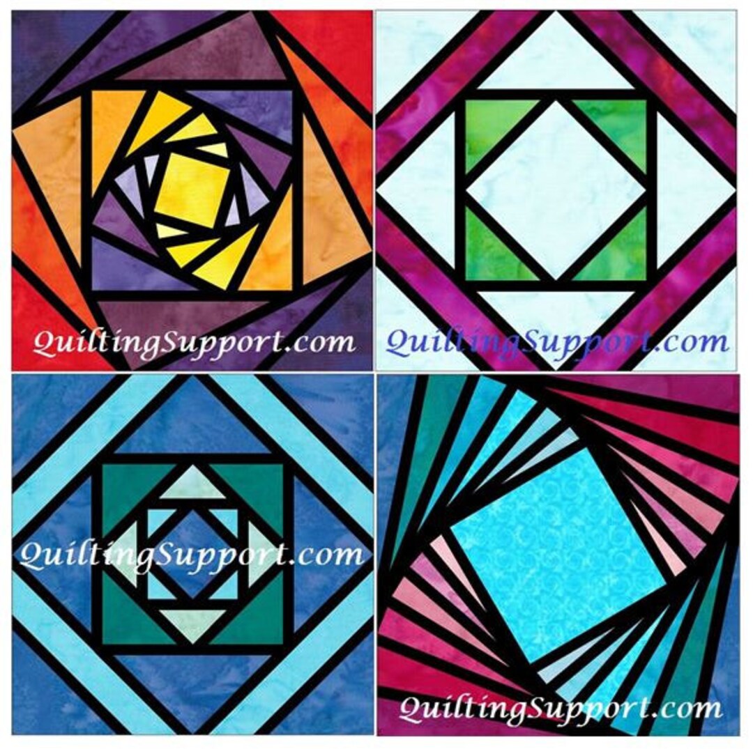 Stained Glass Log Cabin Quilt Set 1 Paper Foundation Piecing Quilting 4 ...