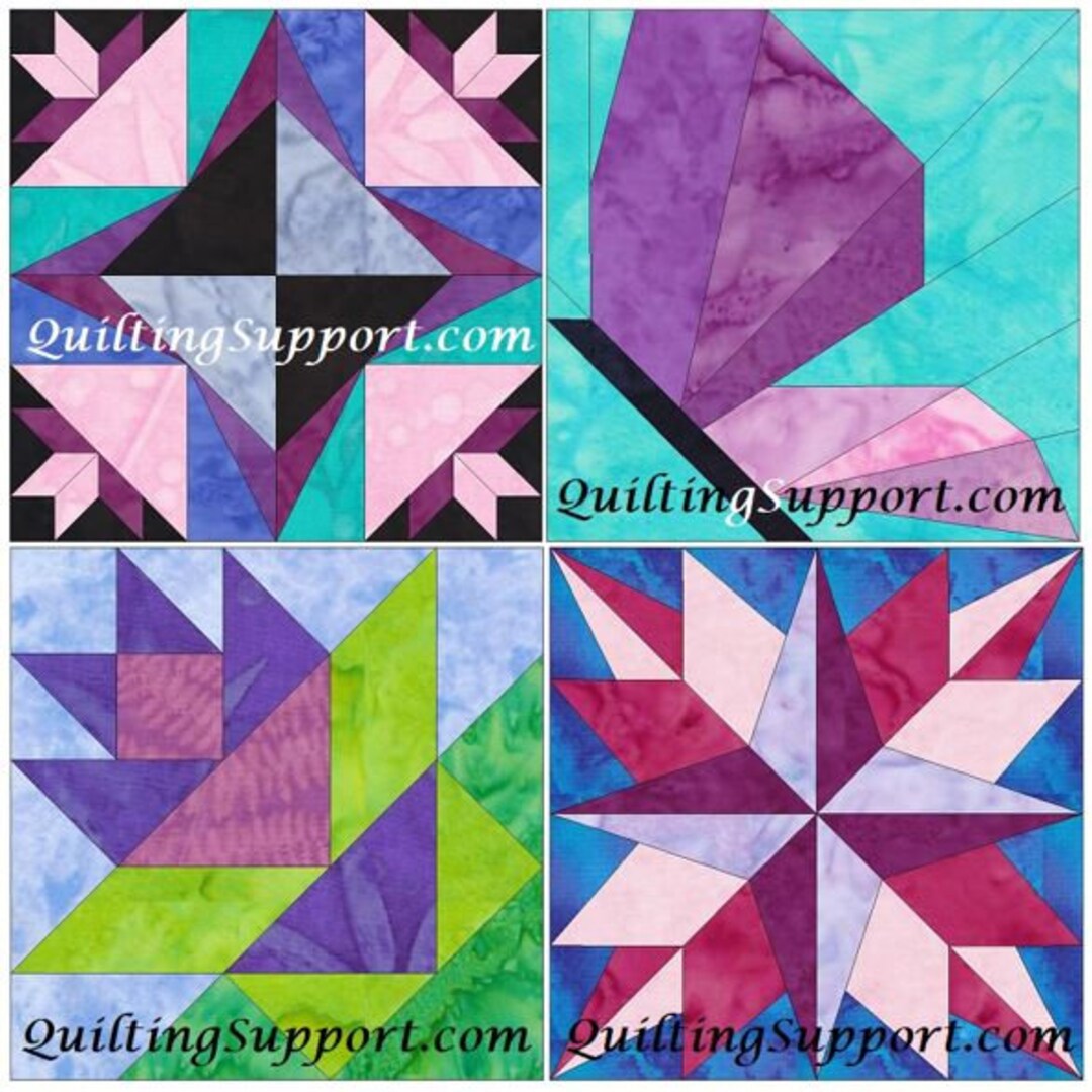 Floral Quilt Blocks: Butterfly, Star, Bloom - 15 Inch Set (PDF Pattern ...