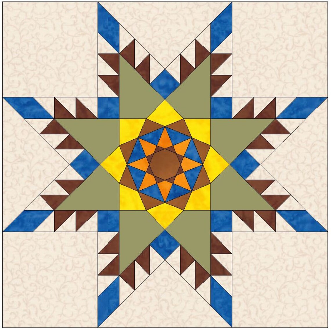 Feathered Sunflower Star Quilt Template Quilting Block Pattern - Etsy