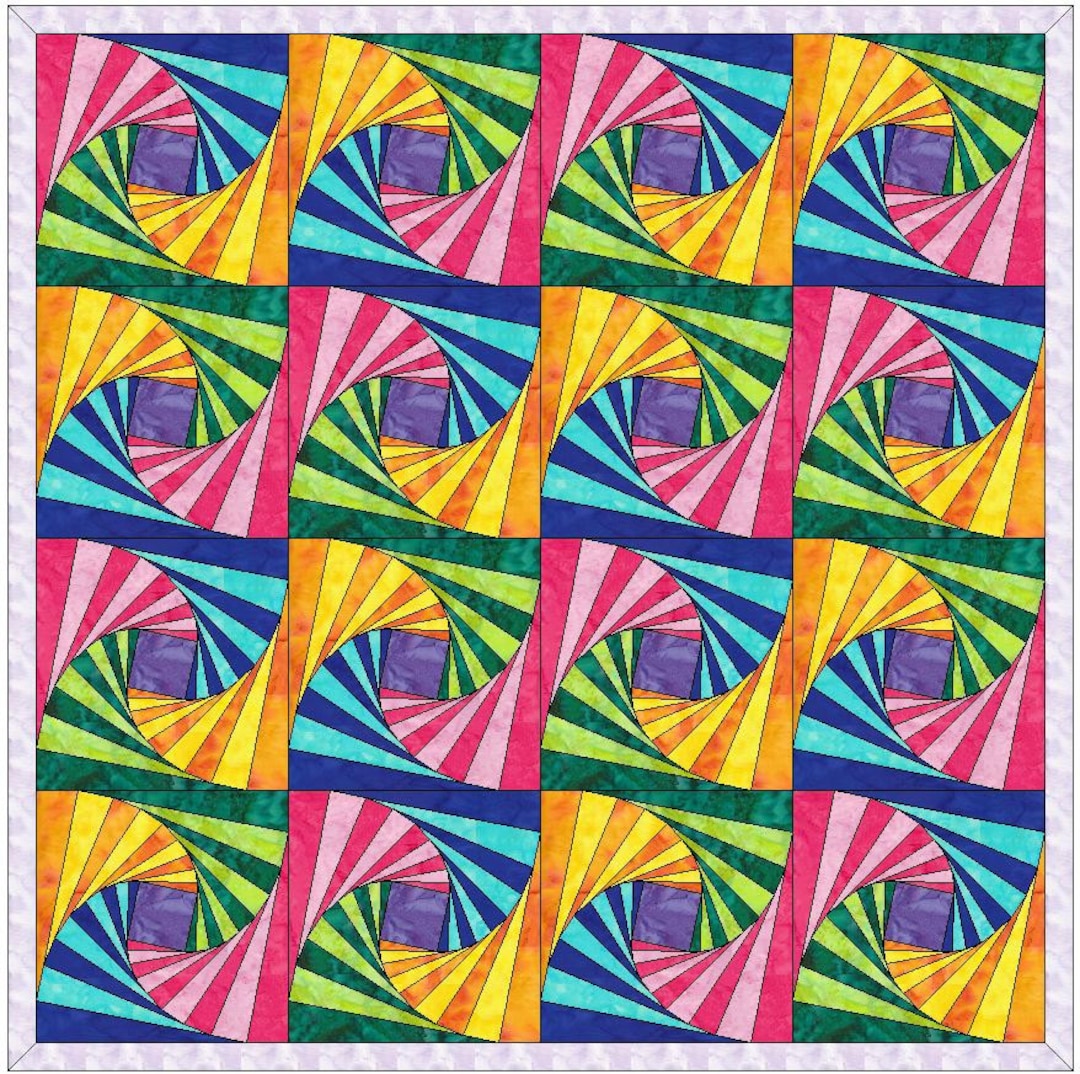 Twisted Rainbow Log Cabin Quilt 4 Paper Piece Foundation Quilting Block ...