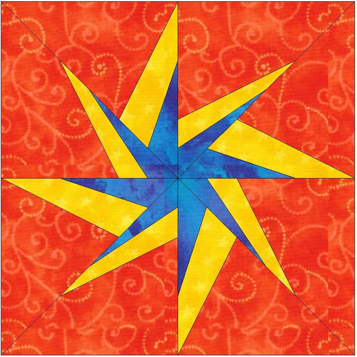 HC Starburst Compass Quilt Template Quilting 15 Inch Block Pattern PDF ...