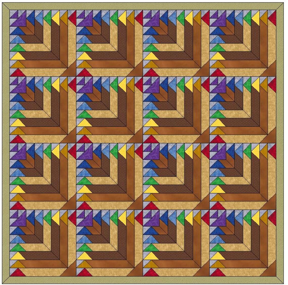 Rainbow Logs Quilttemplates Quilting Block Pattern Log Cabin | Etsy