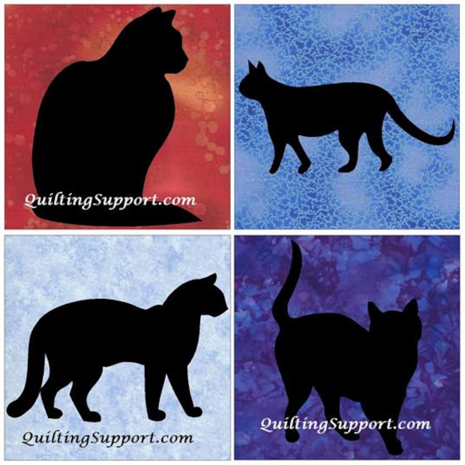 4 Kitty Cat Silhouette Quilt Applique Patterns set of 4 - Etsy