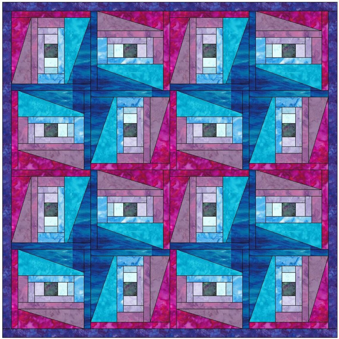 Crazy Log Cabin Quilt Paper Piece Foundation Quilting Block Pattern PDF ...
