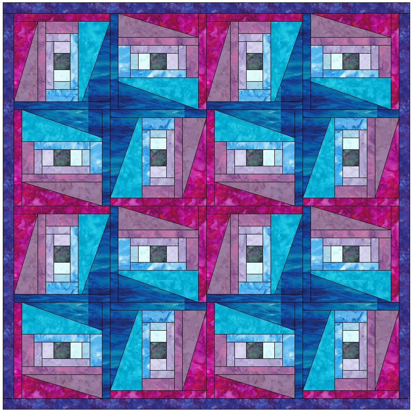 Crazy Log Cabin Quilt Paper Piece Foundation Quilting Block Pattern PDF ...