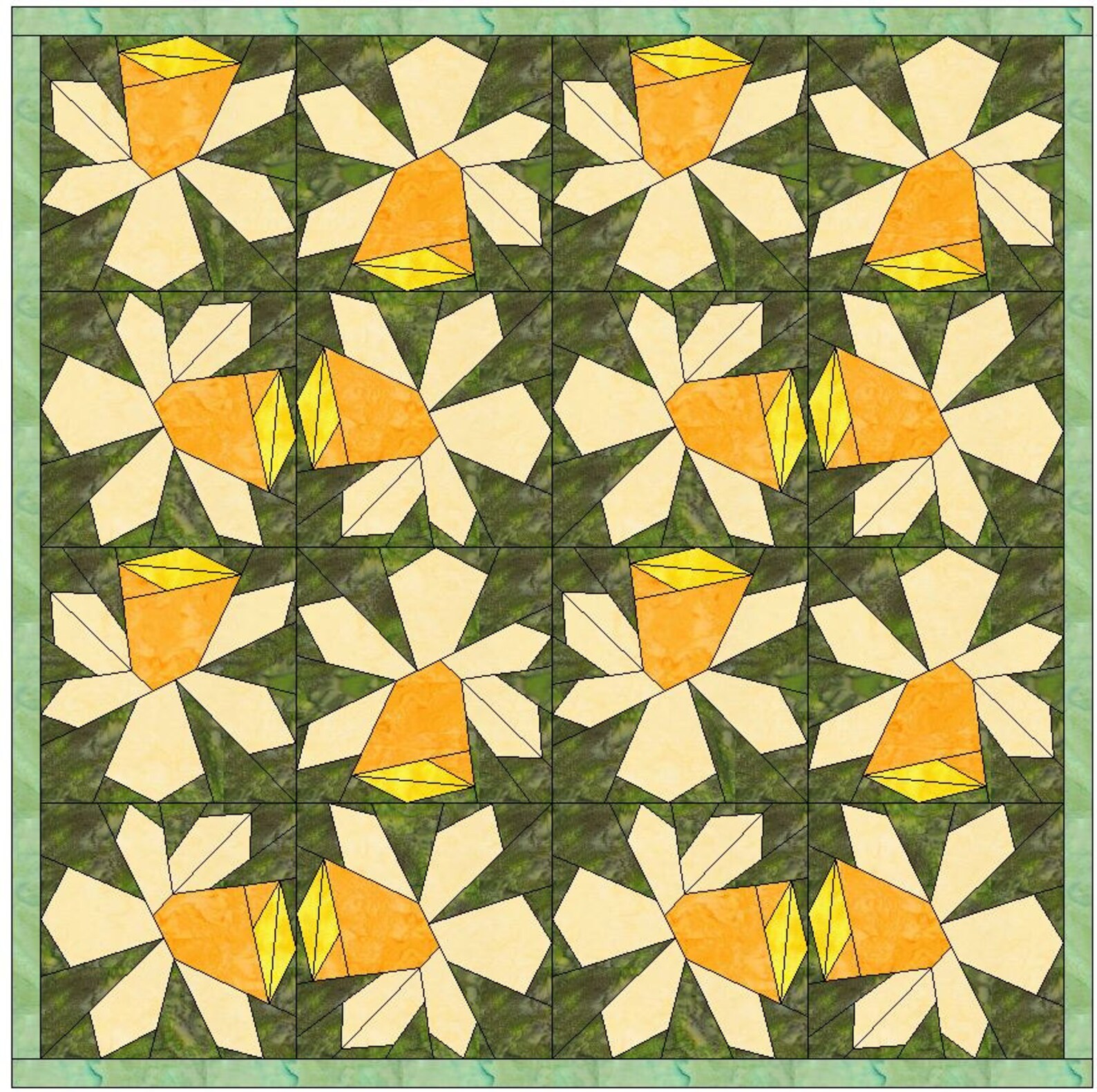 Daffodil Quilt Paper Piece Foundation Quilting Block Pattern | Etsy