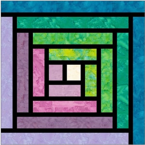 Stained Glass Log Cabin Quilt 2 Paper Piece Foundation Quilting Block ...