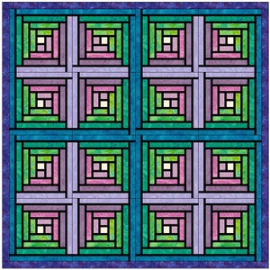 Stained Glass Log Cabin Quilt 2 Paper Piece Foundation Quilting Block ...