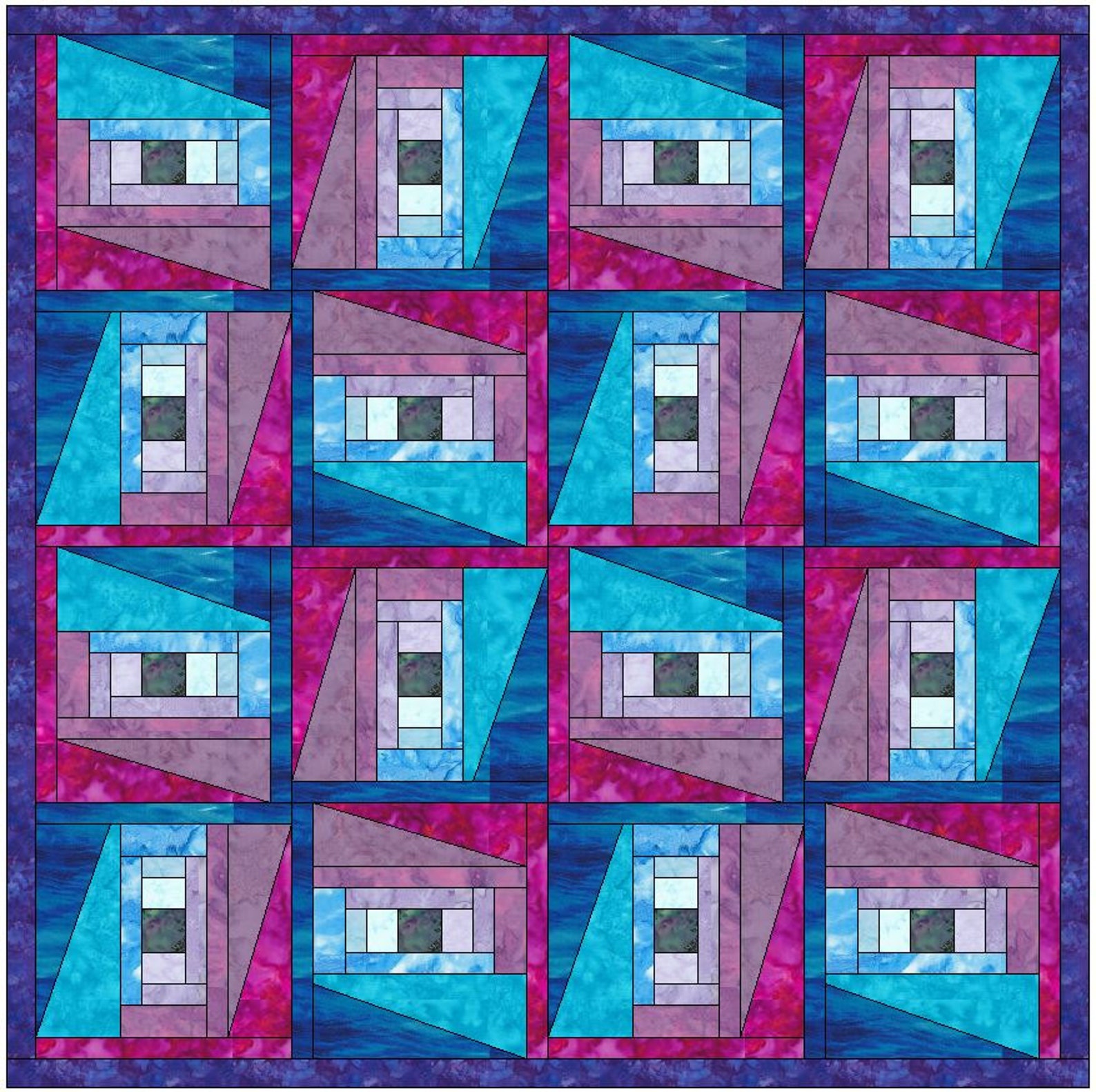 Crazy Log Cabin Quilt Paper Piece Foundation Quilting Block Pattern PDF ...