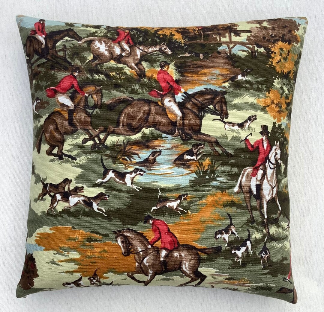 Hunting Scene Vintage Linen Fabric Cushion - Etsy