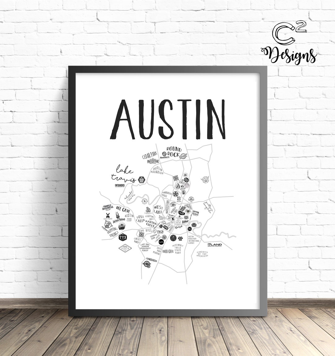 Austin Map | Austin, Texas Printable Sign - Etsy