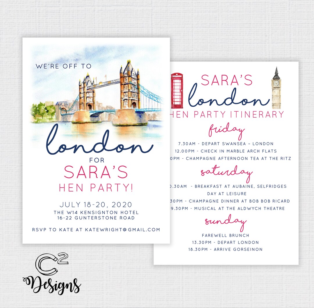 London Hen Party Invitation and Itinerary -template - Etsy