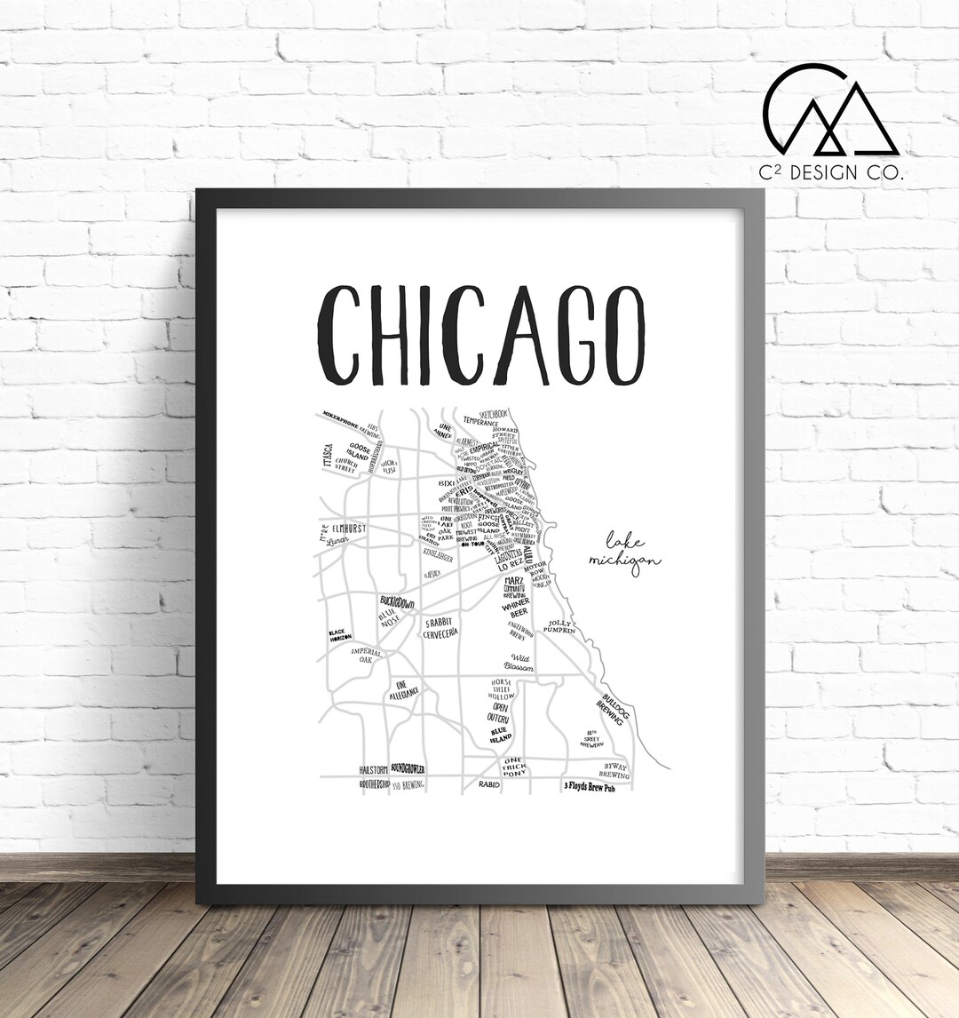 Chicago Brewery Map | Chicago Area Instant Download Printable Sign - Etsy