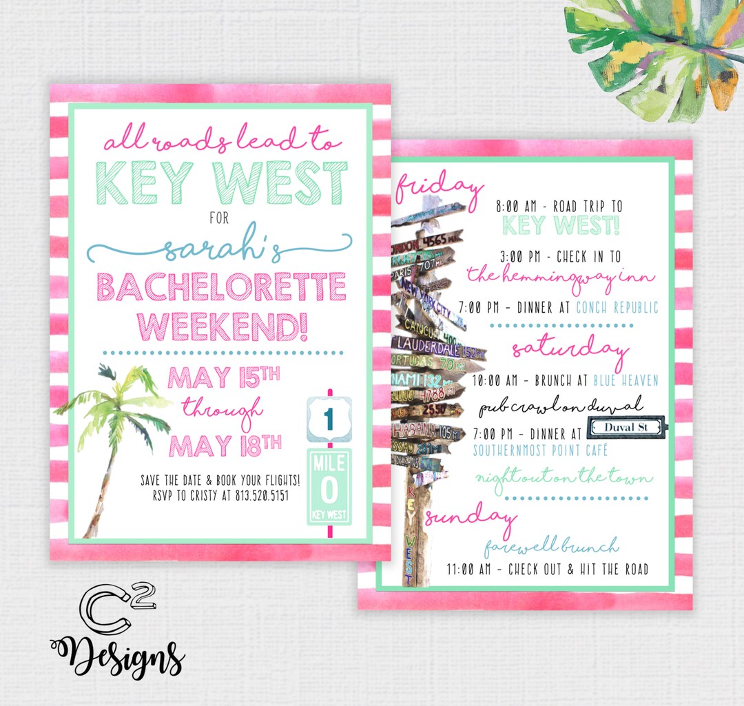 Key West Bachelorette Beach Weekend With Itinerary Template - Etsy