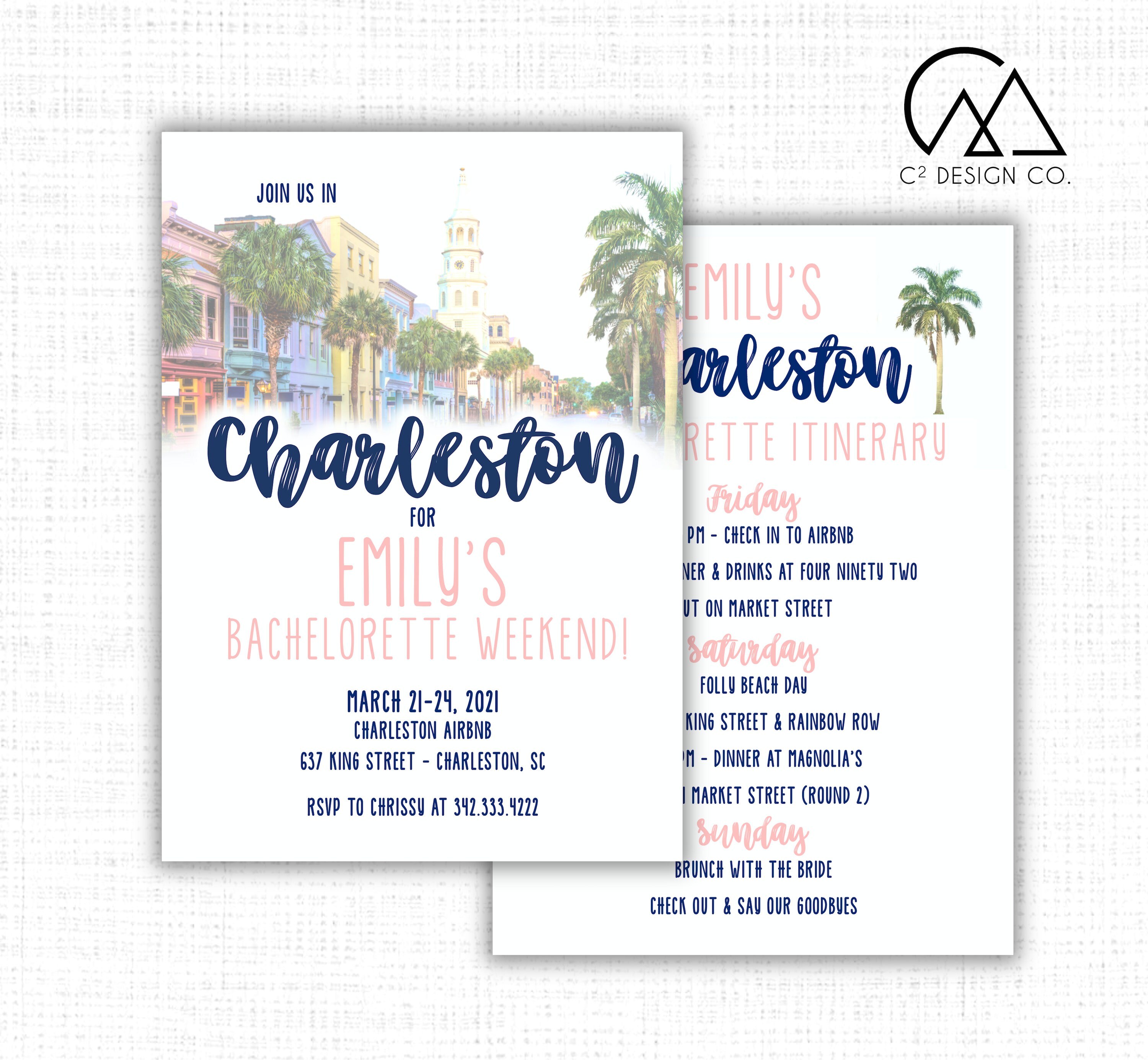 Charleston Bachelorette Party Invitation and Itinerary | Etsy