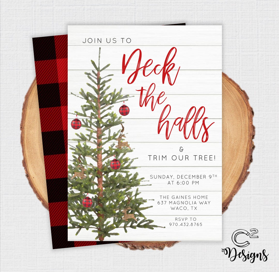 Deck the Halls Rustic Holiday Invitation Template - Etsy
