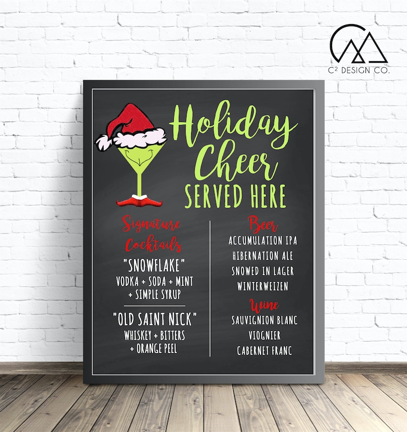 Holiday Cheer Chalkboard Bar Menu Sign Custom Digital File - Etsy