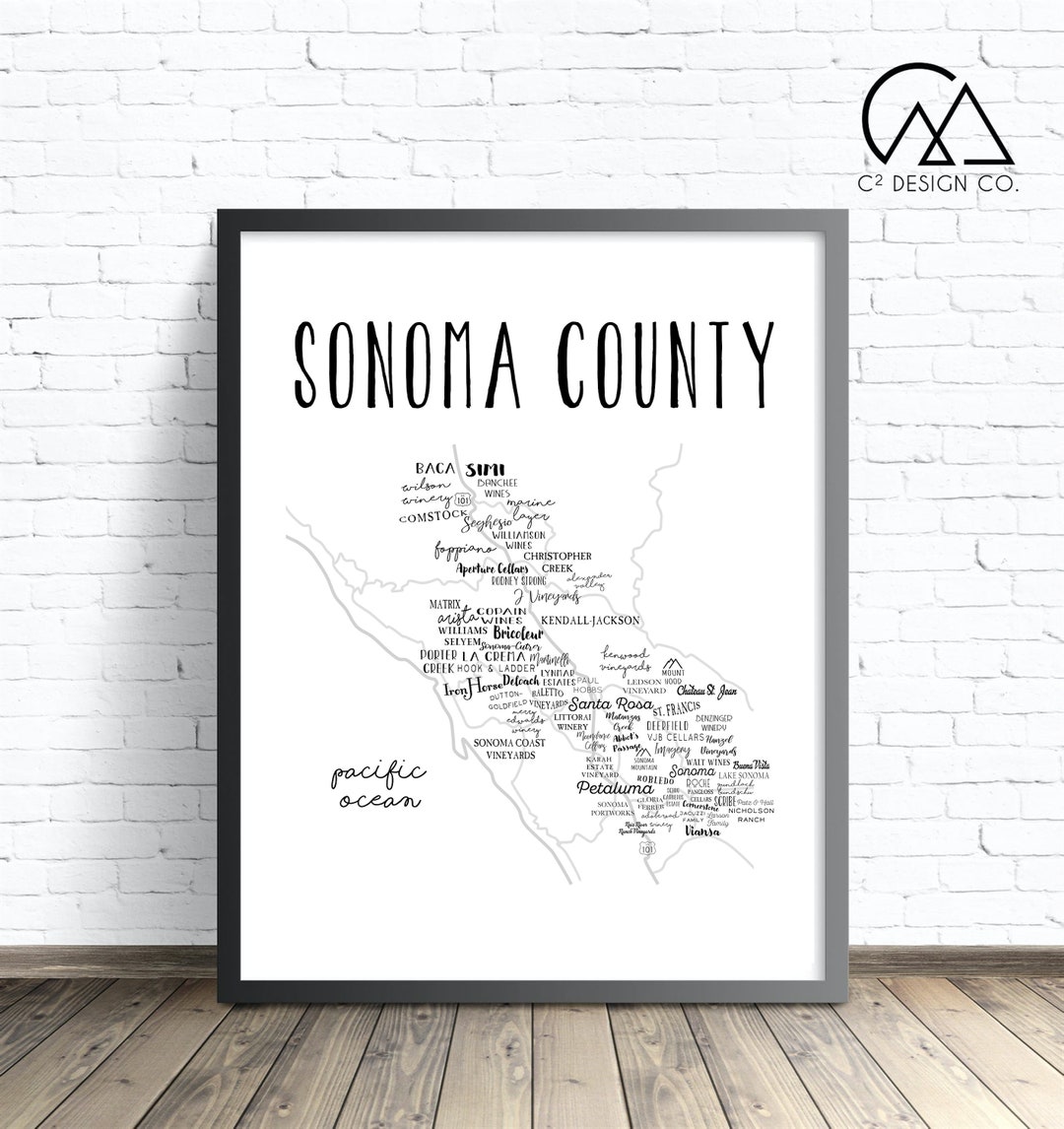 Sonoma County Winery Map | Winery Map Instant Download - Etsy