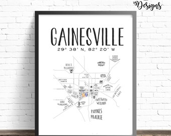 Map of Gainesville Wall Art - Etsy