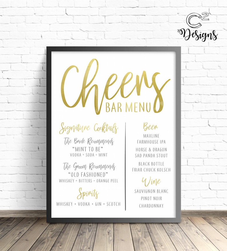 Cheers Gold Custom Bar Menu Sign - Etsy