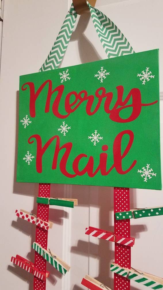 Merry Mail hand painted flat 8x10 canvas w ribbon and 12 | Etsy