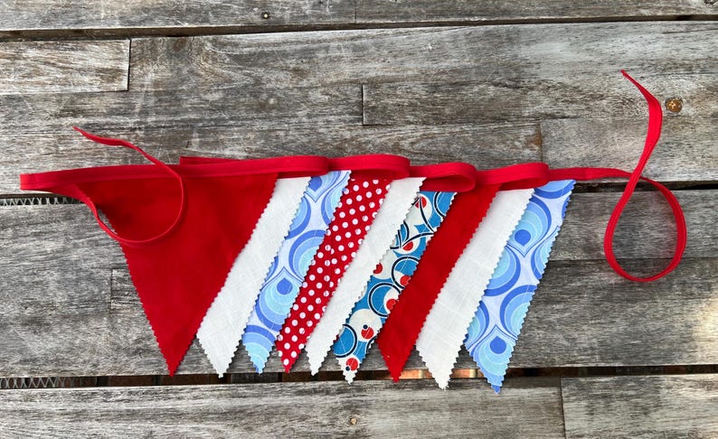 Red White & Blue Bunting Banner, July 4th Garland, Handmade Upcycled ...