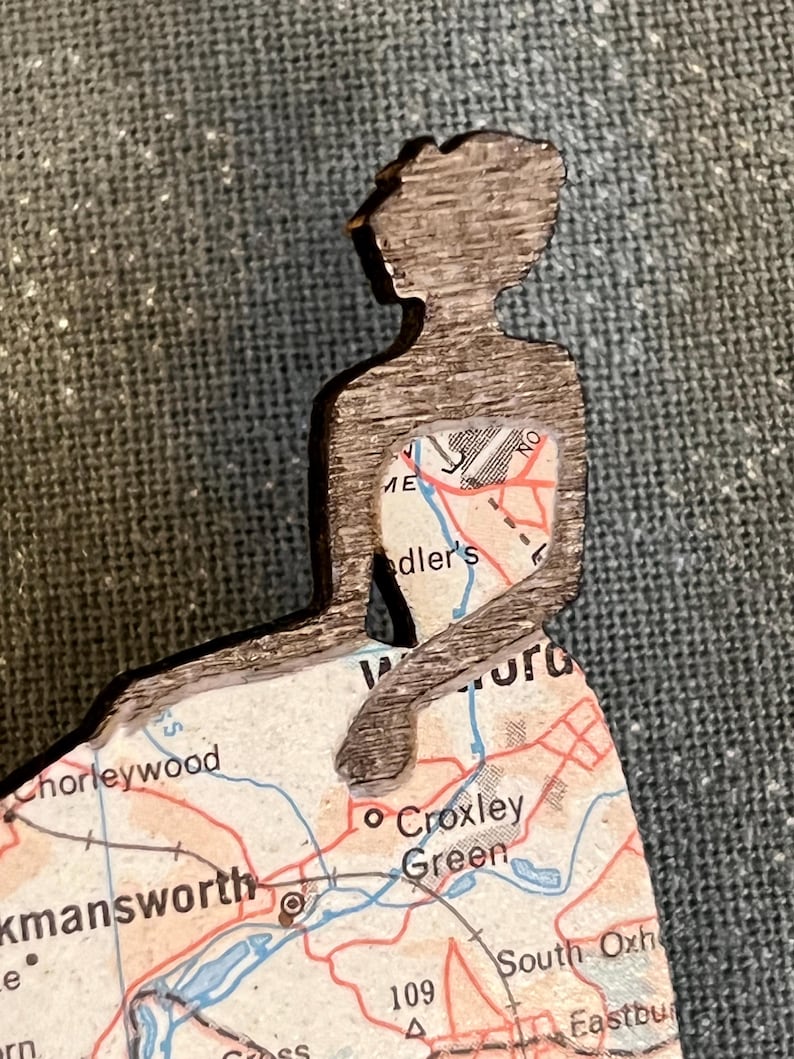 Laser Cut Wood Pin, Girl in Fit & Flare 50s Dress, British Map Pattern ...