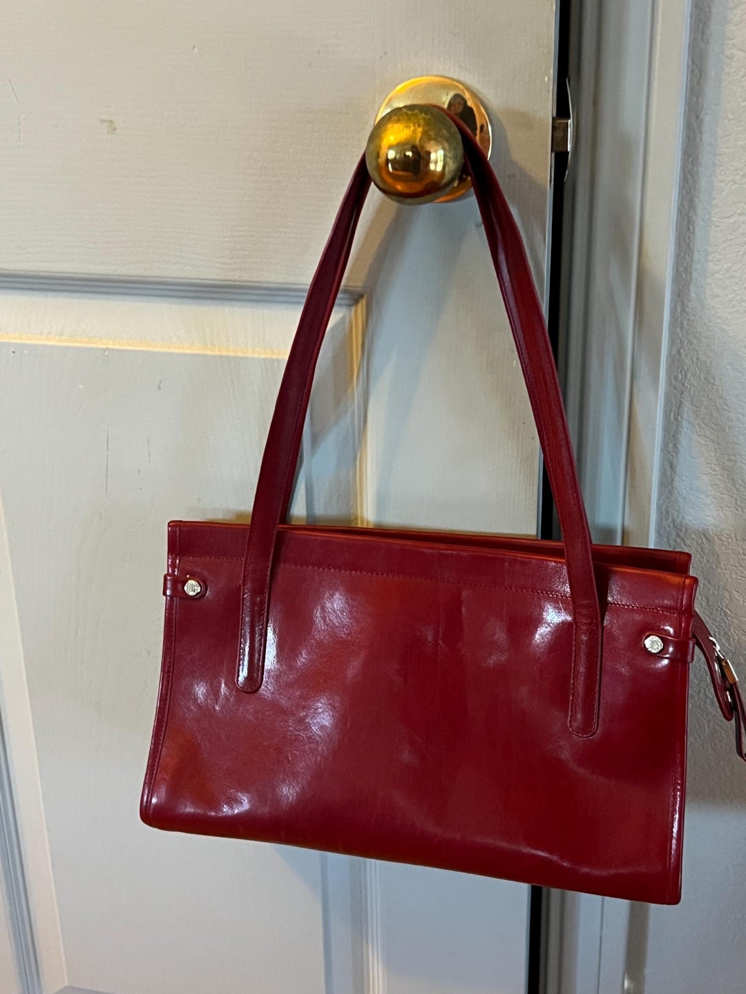 Vintage Red Leather Monsac Shoulder Bag, Stylish Rectangular Purse ...