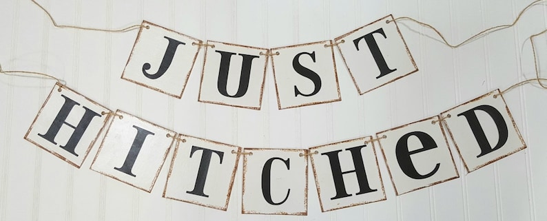 Just Hitched | 2 Piece Garland | 4 X 4 Rustic Banner | Wedding Banner ...