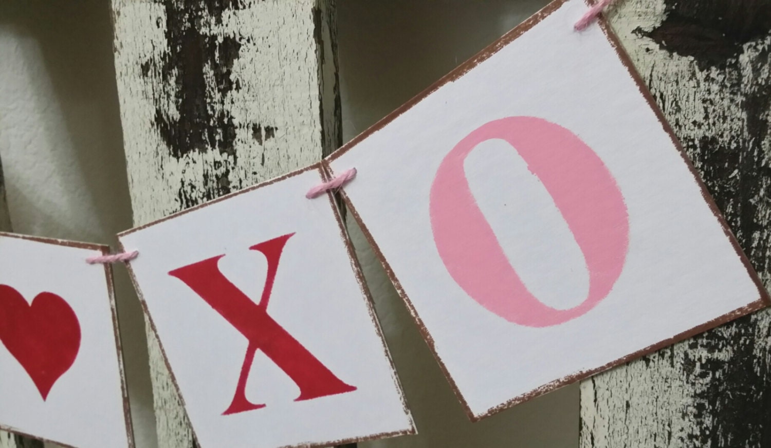 Valentine Banner Garland XO XO Hugs & Kisses Banner Shabby Chic Red and ...