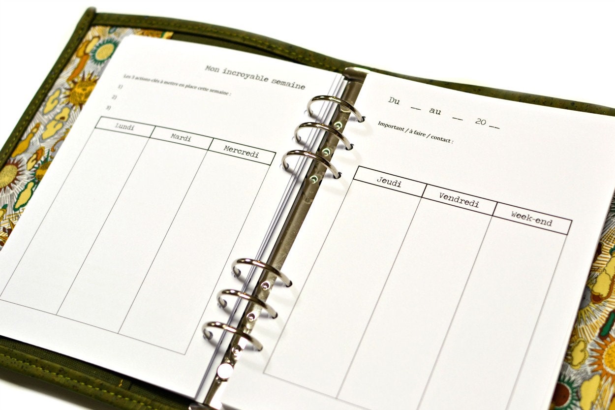 FRENCH language Downloadable agenda to print A4 and A5 | Etsy