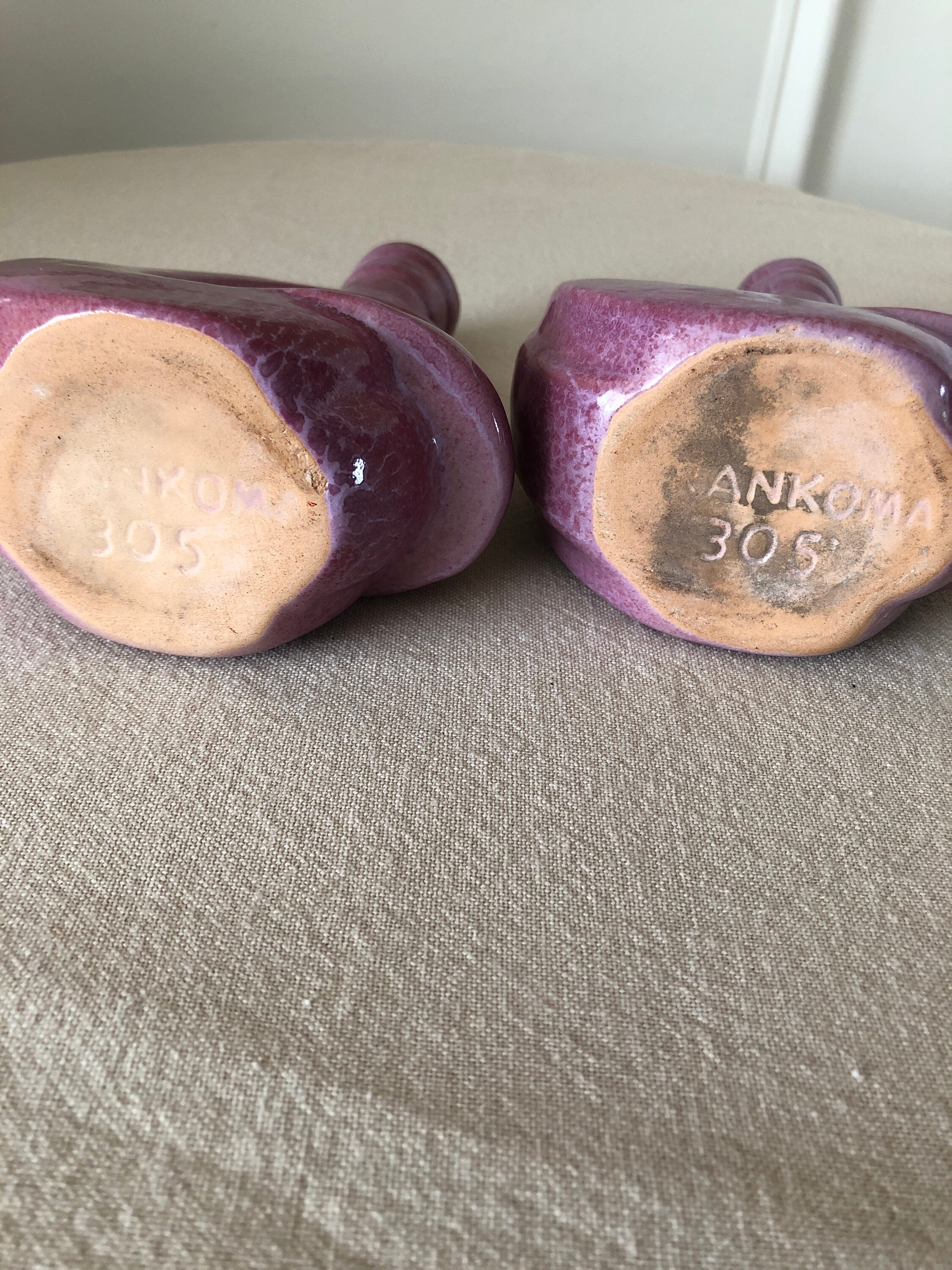 Vintage Frankoma Pottery #305 Candleholder Pair, Red Bud Glaze, 1950s ...