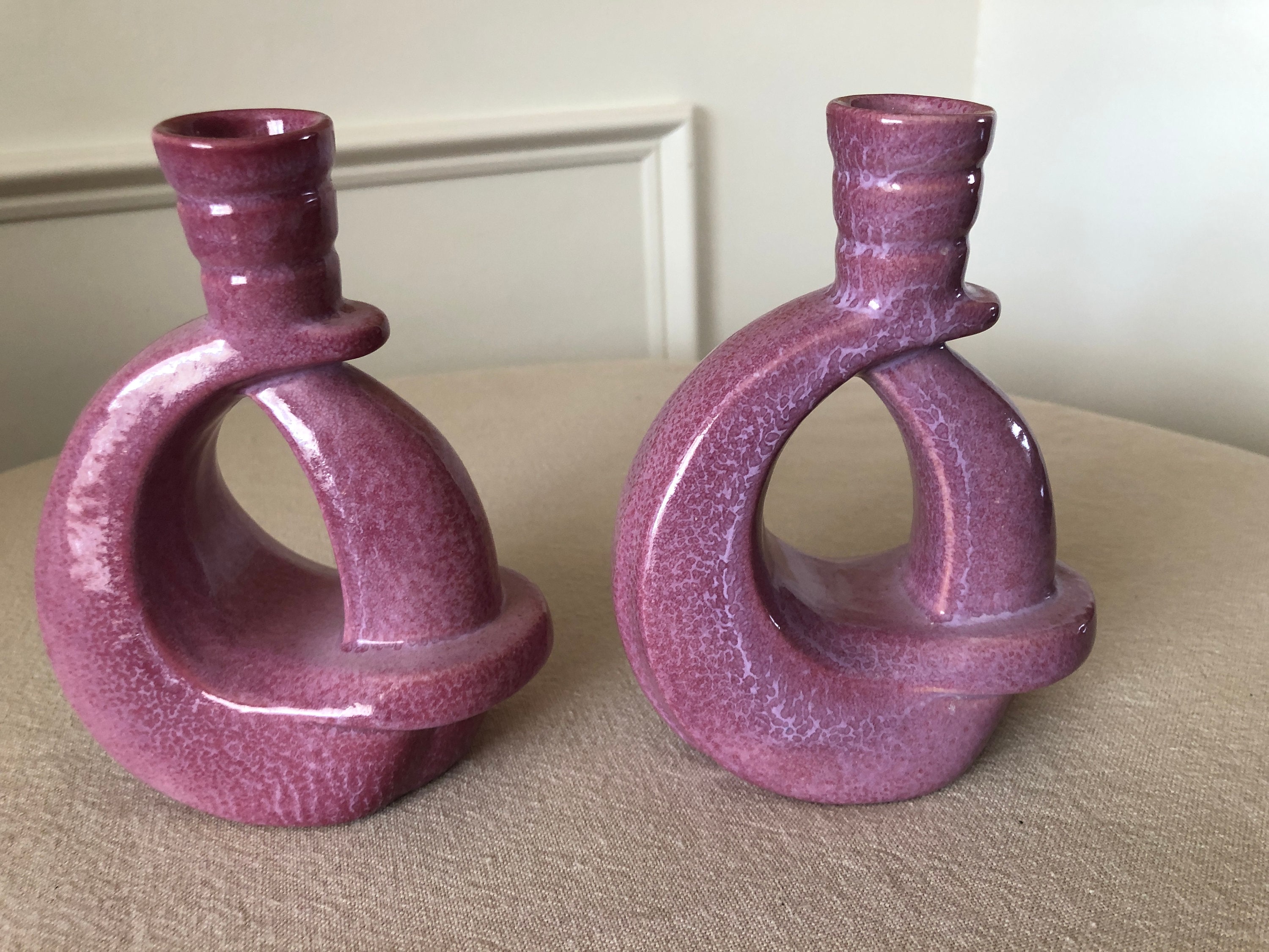 Vintage Frankoma Pottery #305 Candleholder Pair, Red Bud Glaze, 1950s ...